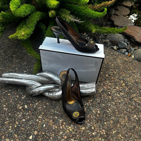 Coach | Shoes | Coach Chocolate Brown Brook Signature C Peep Toe ...